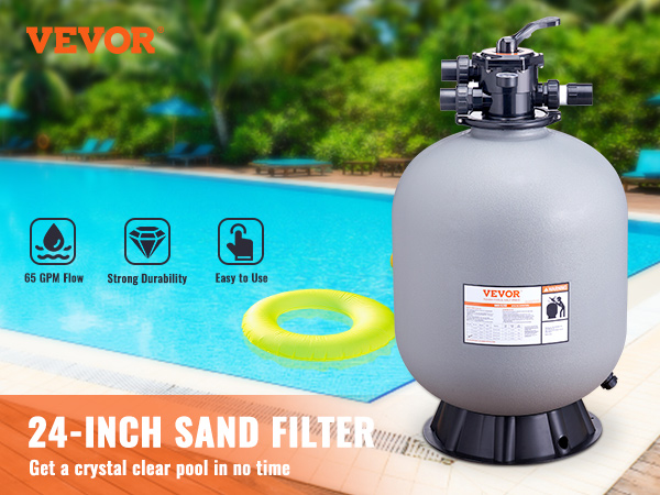VEVOR Sand Filter, 24-inch, Up to 65 GPM Flow Rate, Above Inground ...