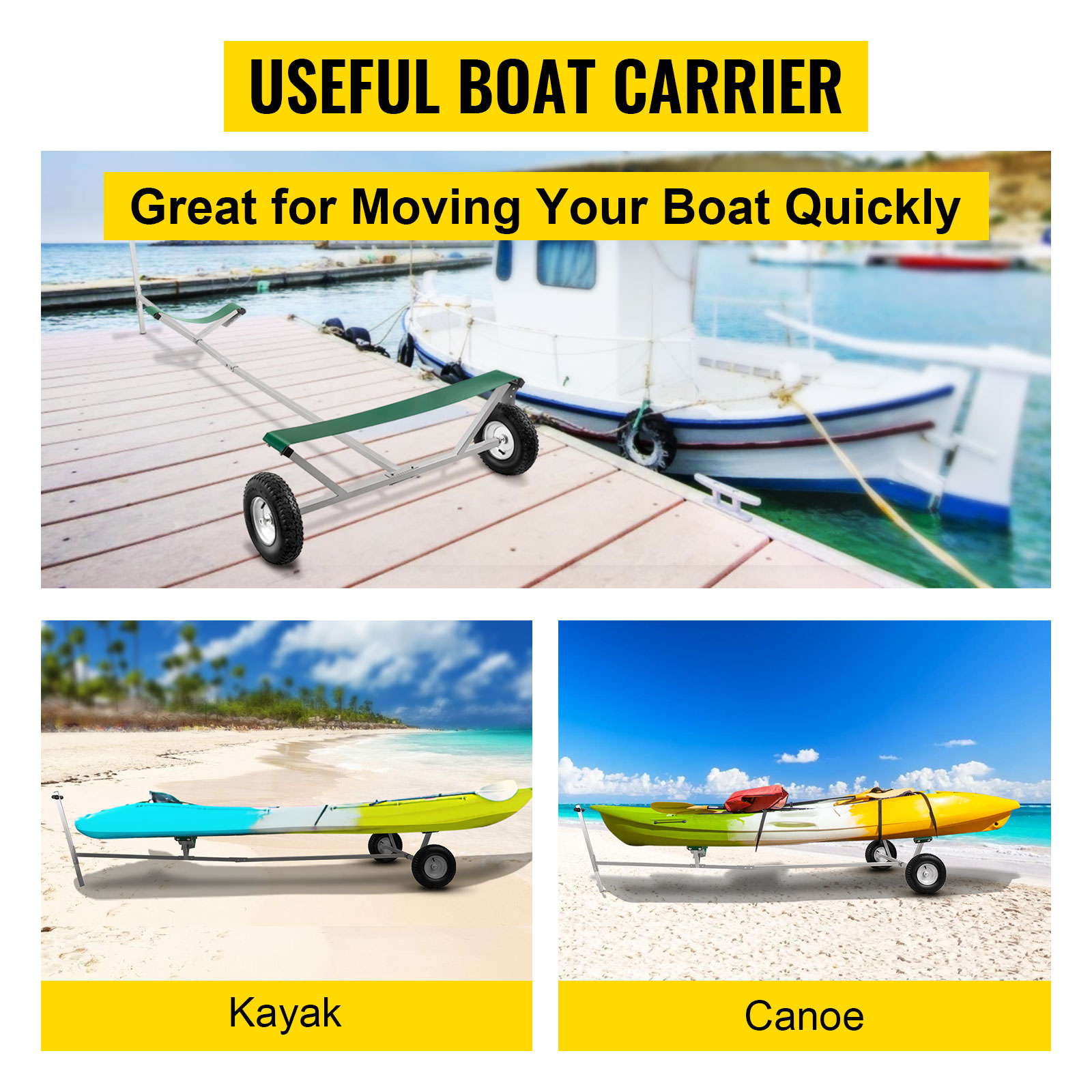 VEVOR Boat Launching Dolly for Inflatable with14" Wheels Hand Trailer ...