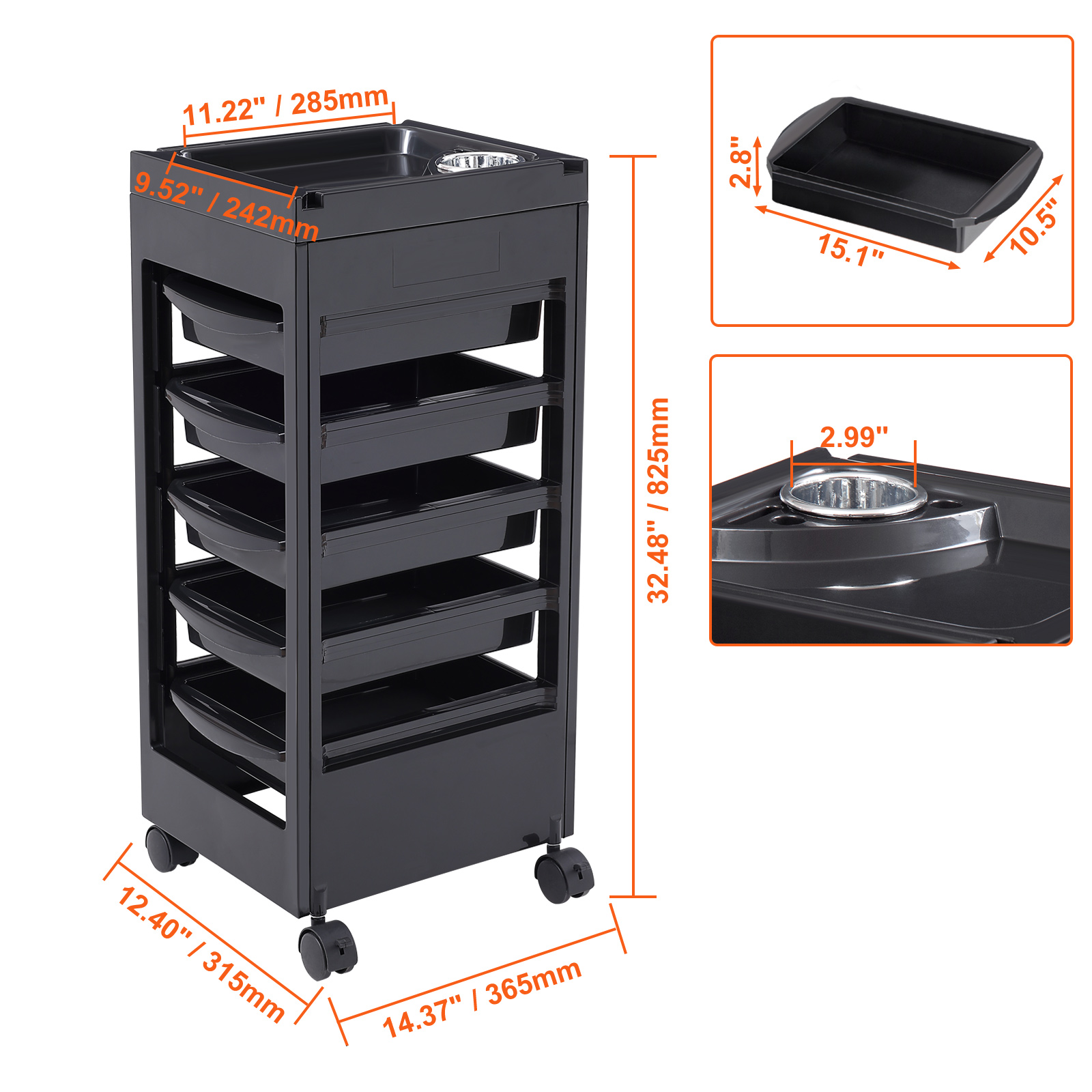 VEVOR Beauty Salon Trolley Cart, Plastic Salon Rolling Cart for Stylist ...