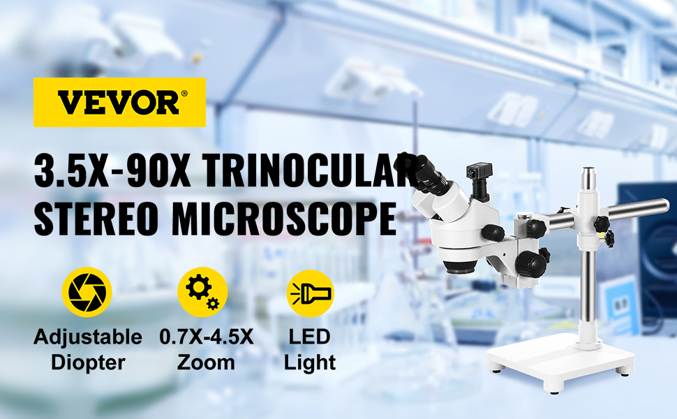Vevor Trinocular Stereo Microscope Zoom Microscope 3.5x-90x 5mp Camera ...