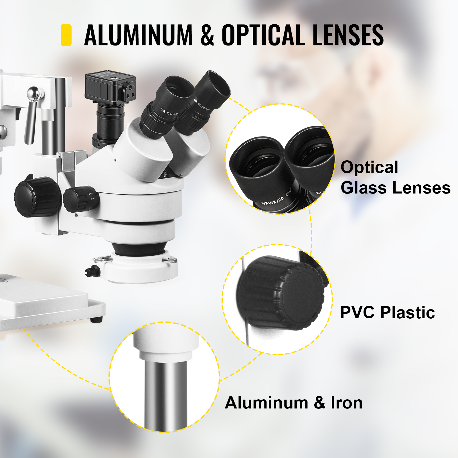 Vevor Trinocular Stereo Microscope Zoom Microscope 3.5x-90x 5mp Camera ...