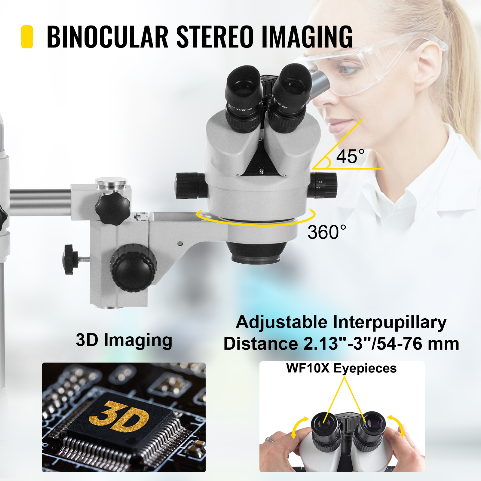 Vevor Trinocular Stereo Microscope Zoom Microscope 3.5x-90x 5mp Camera ...