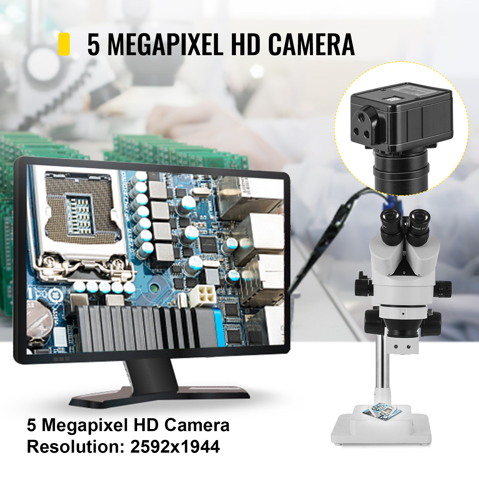 Vevor Trinocular Stereo Microscope Zoom Microscope 3.5x-90x 5mp Camera ...