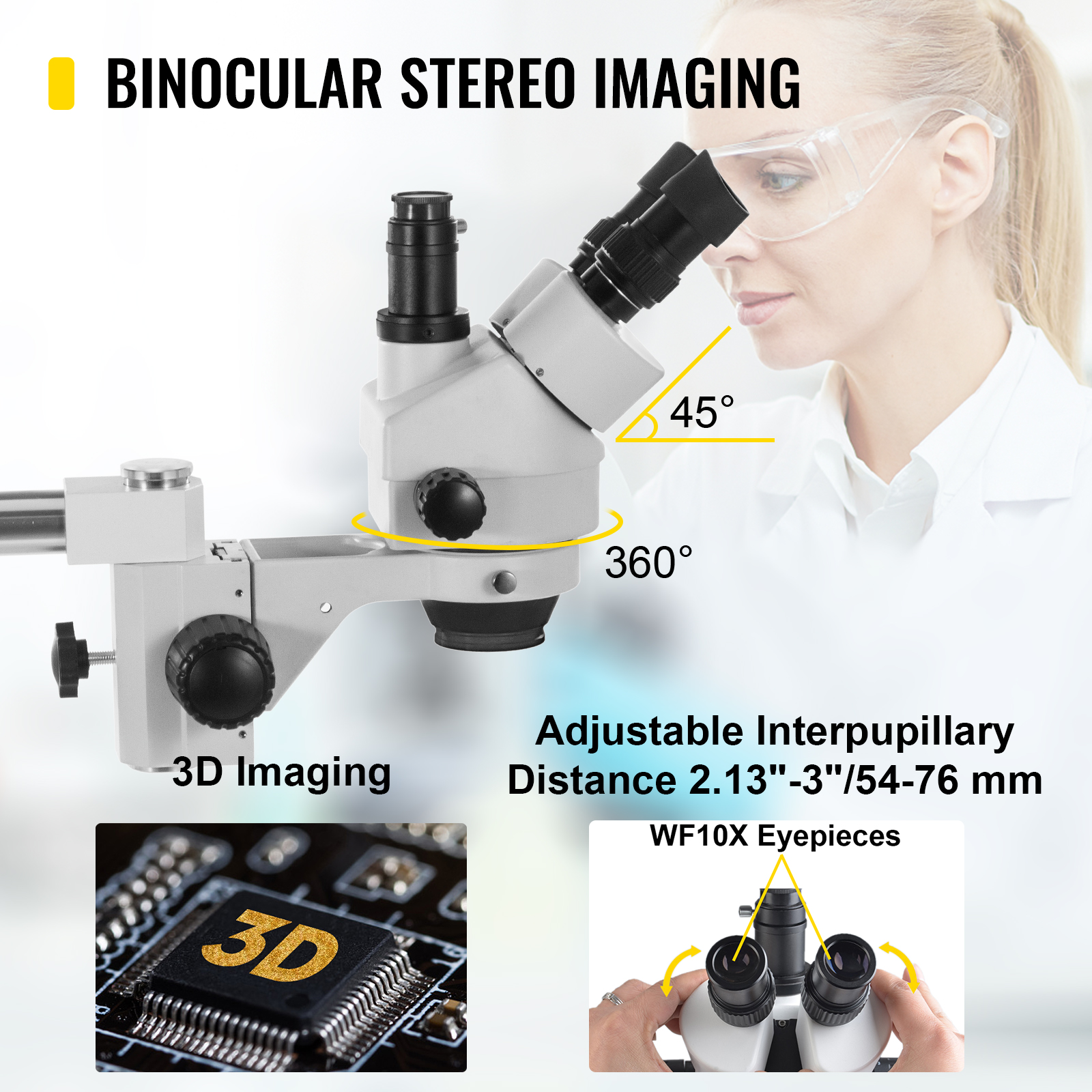 VEVOR Trinocular Stereo Microscope 7X-45X Magnification Zoom Microscope ...