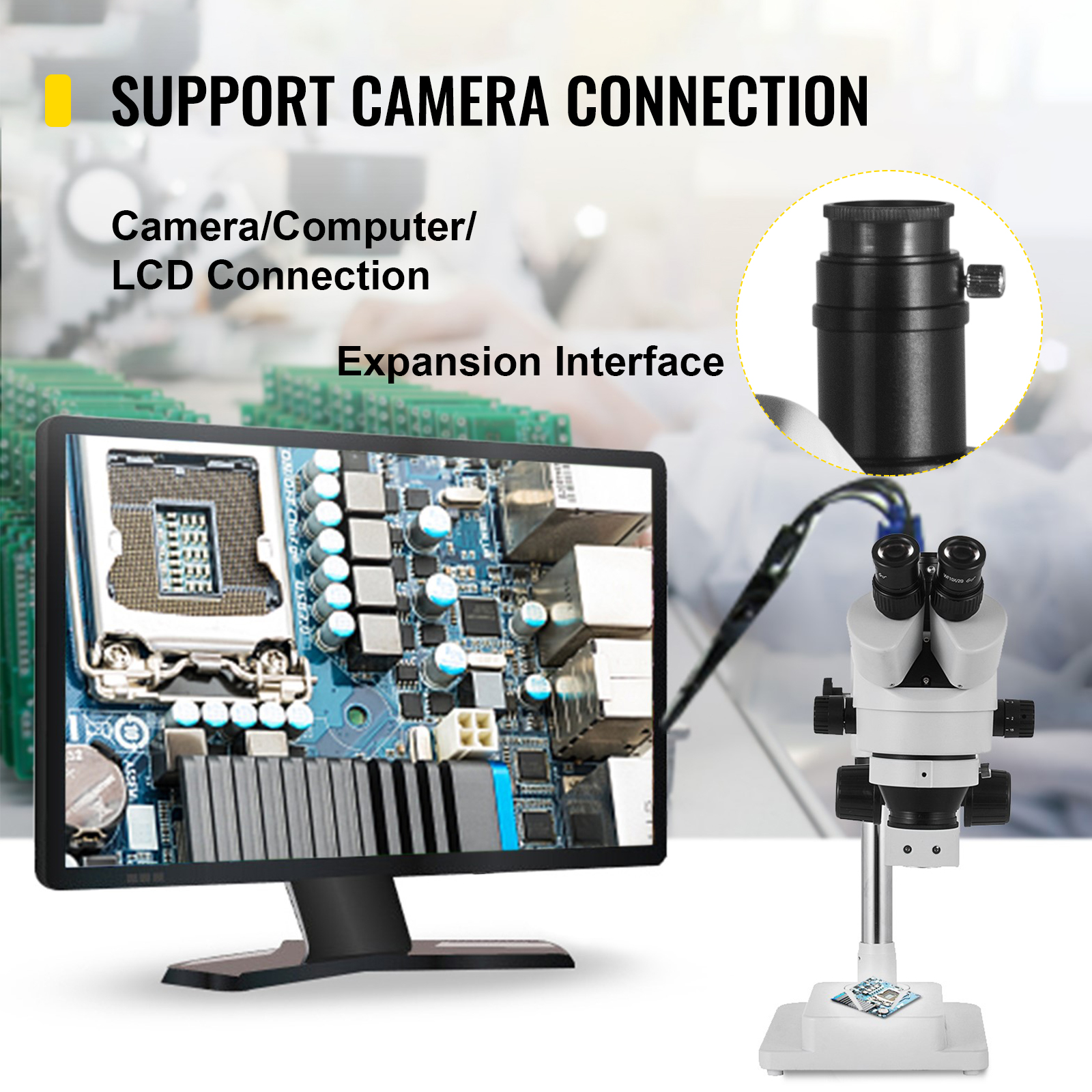 VEVOR Trinocular Stereo Microscope 7X-45X Magnification Zoom Microscope ...