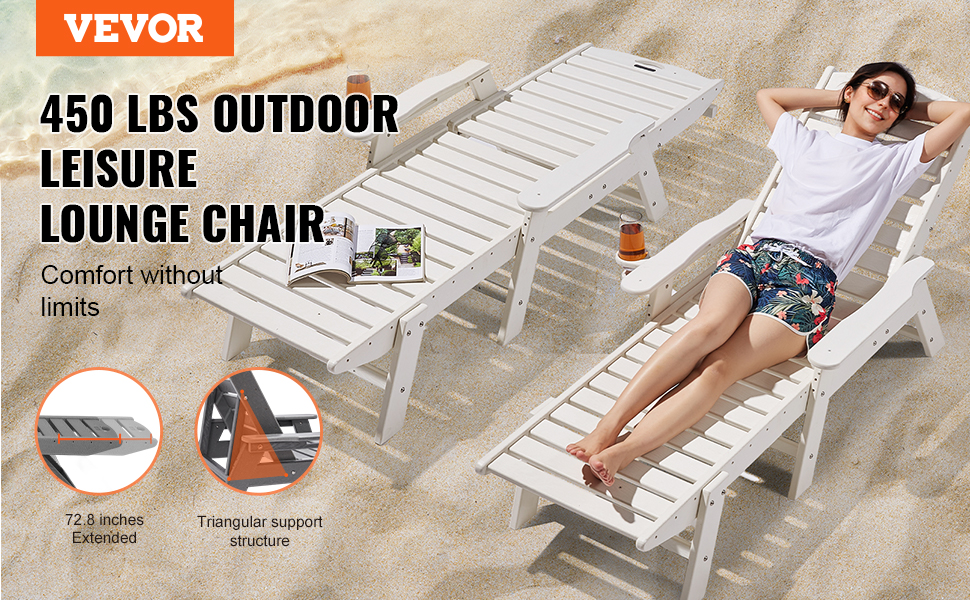VEVOR Outdoor Chaise Lounge Chair Adjustable Patio Reclining Bench ...