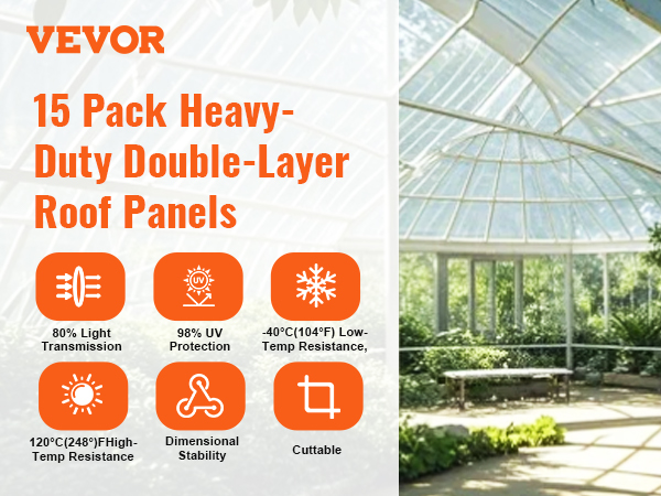 VEVOR 15 Pack Polycarbonate Greenhouse Panels 2' X 4' X 0.24'' Roof ...