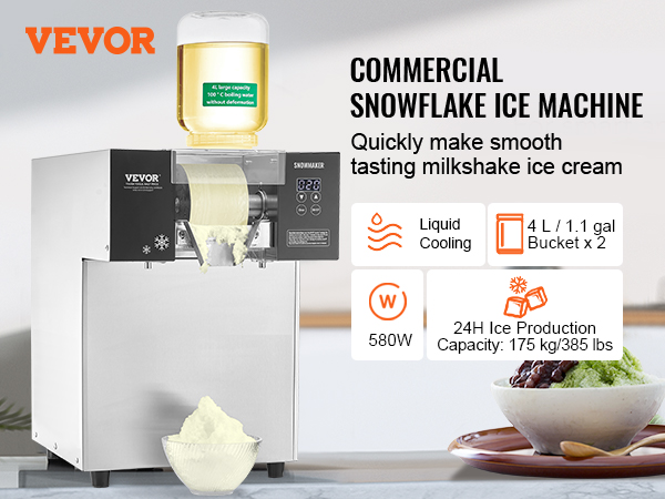VEVOR Commercial Snowflake Ice Machine 385LBS/24H Stainless Steel for ...