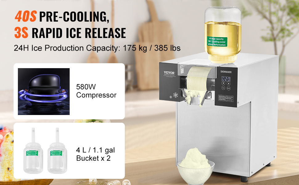 Commercial Snowflake Ice Machine 385LBS/24H Stainless Steel for Ice ...