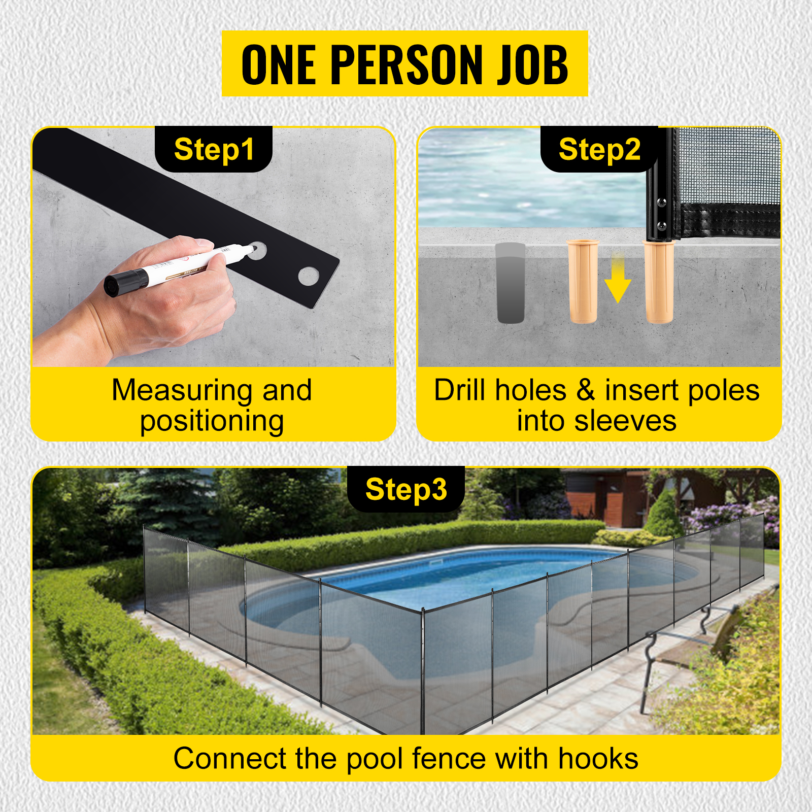 VEVOR Sentry Security Pool Fence 4x48 ft Removable Pool Fence Hole Size ...