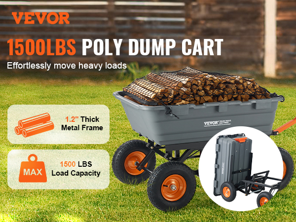 VEVOR Poly Garden Dump Cart Heavy-duty Yard Carts and Wagons 1500 lbs ...