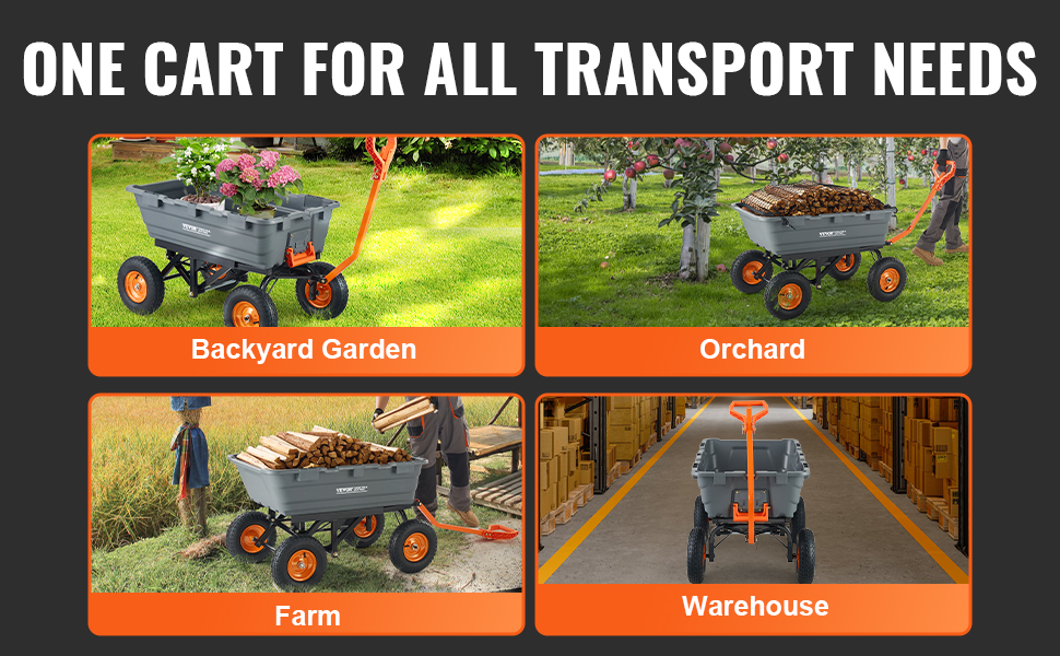 VEVOR Dump Cart, Poly Garden Dump Cart with Easy to Assemble Steel ...