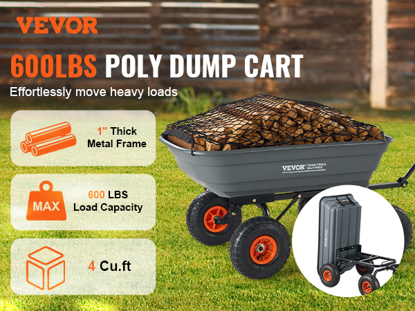 VEVOR Dump Cart, Poly Garden Dump Cart with Easy to Assemble Steel ...