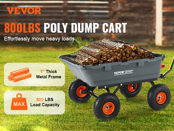 VEVOR Dump Cart, Poly Garden Dump Cart with Easy to Assemble Steel ...