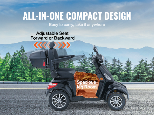 Scooters de mobilité à 4 roues robustes VEVOR 31 miles 3 vitesses 800 W ...