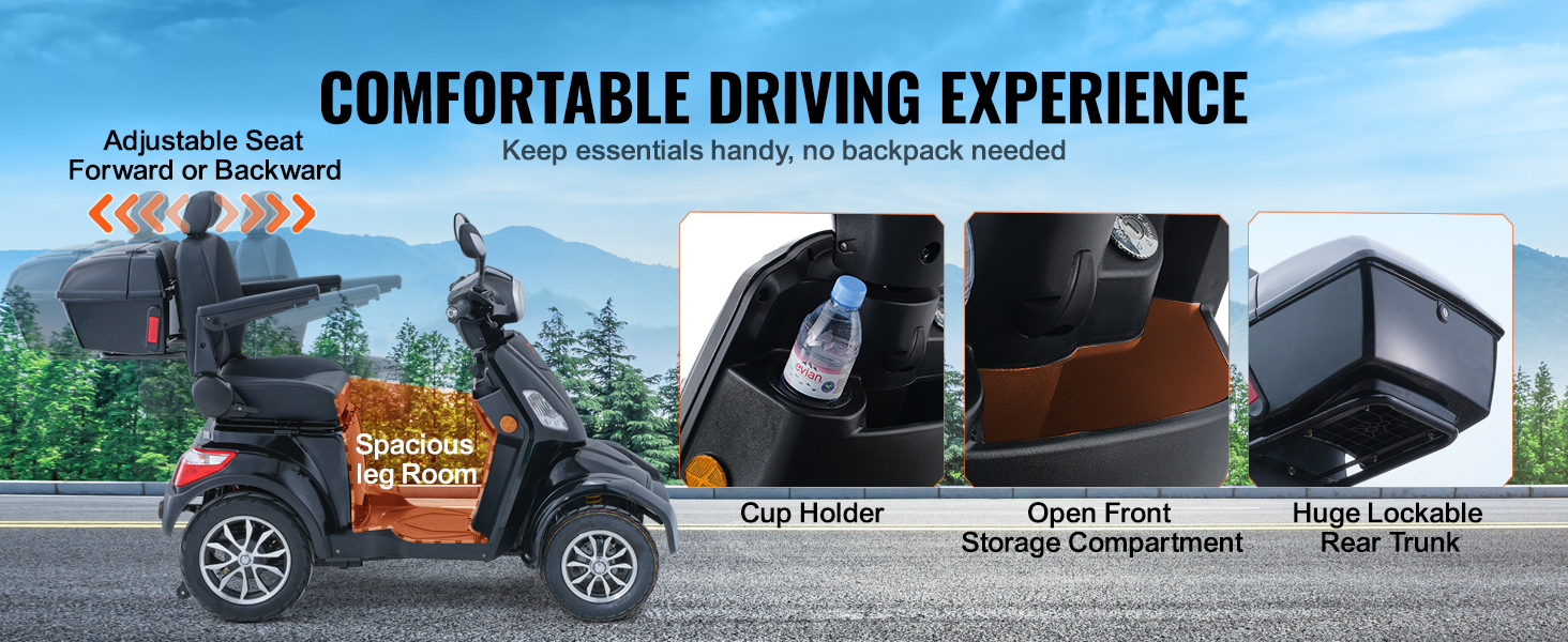 VEVOR Heavy Duty 4-Wheel Mobility Scooters 31 Miles 3-Speed 800W 500lbs ...