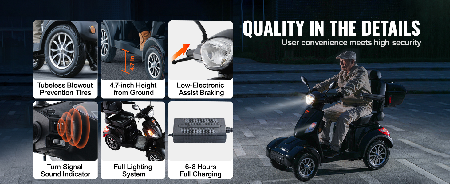 VEVOR Heavy Duty 4-Wheel Mobility Scooters 31 Miles 3-Speed 800W 500lbs ...