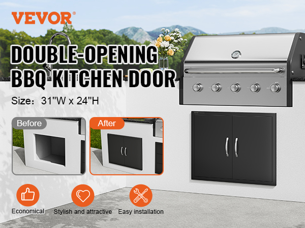 VEVOR BBQ Access Door, 31W x 24H Inch Double Outdoor Kitchen Door, Cold Plate Flush Mount Door ...