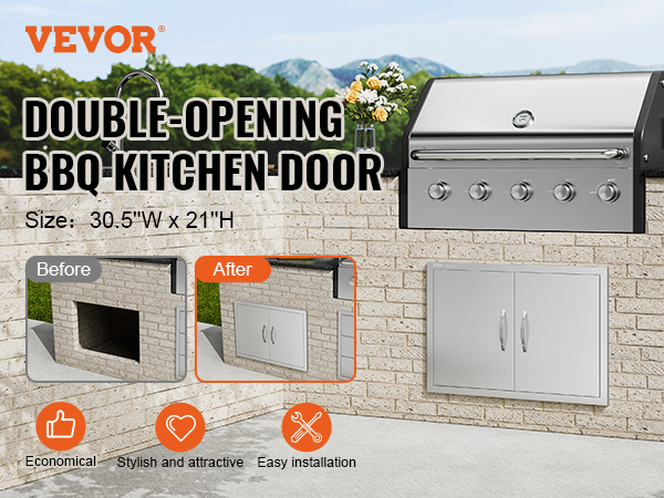VEVOR BBQ Access Door, 30W x 21H Inch Double Outdoor Kitchen Door ...