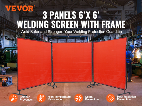 VEVOR Welding Screen with Frame, 6' x 6' 3 Panel Welding Curtain ... VEVOR Welding Screen with Frame, 6' x 6' 3 Panel Welding Curtain ...