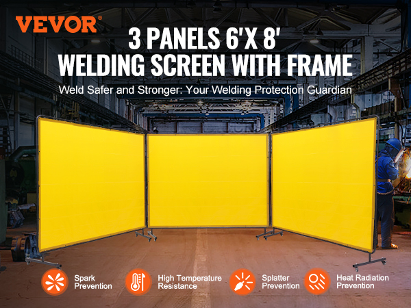 VEVOR Welding Screen with Frame, 6' x 8' 3 Panel Welding Curtain ...