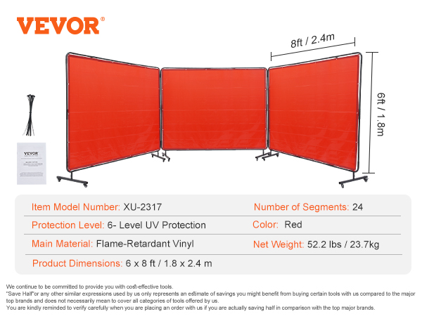 VEVOR Welding Screen with Frame, 6' x 8' 3 Panel Welding Curtain ...