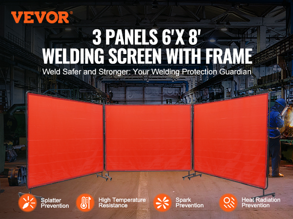 VEVOR Welding Screen with Frame, 6' x 8' 3 Panel Welding Curtain ...