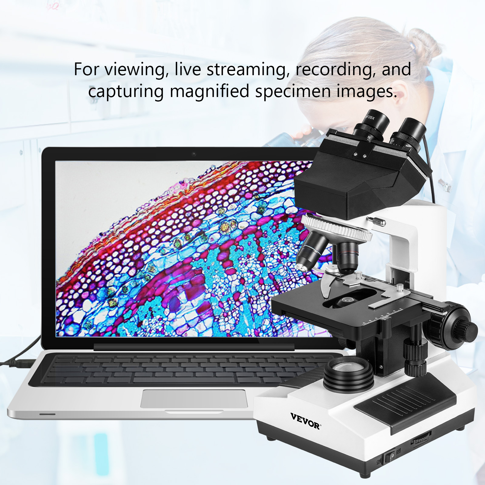 Vevor Binocular Compound Microscope Digital Compound Microscope 40x ...