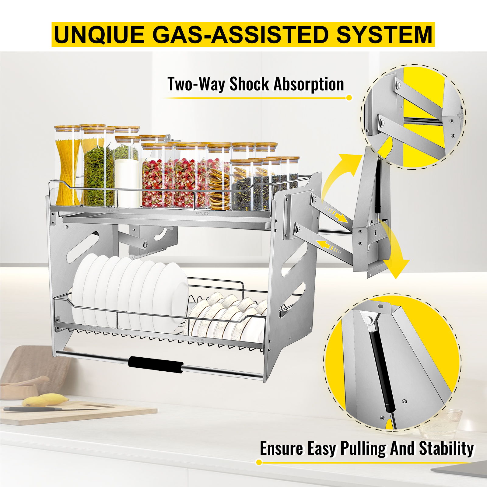 VEVOR Kitchen Pull Down Wall Cabinets 560MM Up and Down Lifting Basket ...