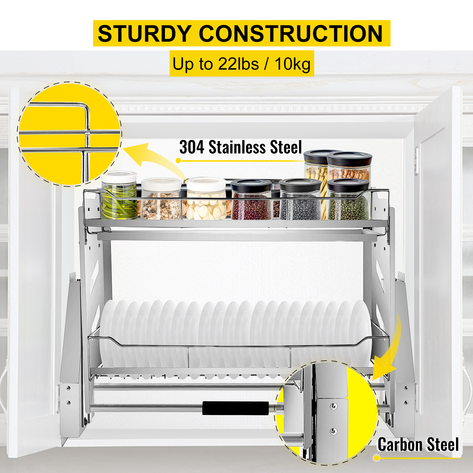 VEVOR Kitchen Pull Down Wall Cabinets 560MM Up and Down Lifting Basket ...