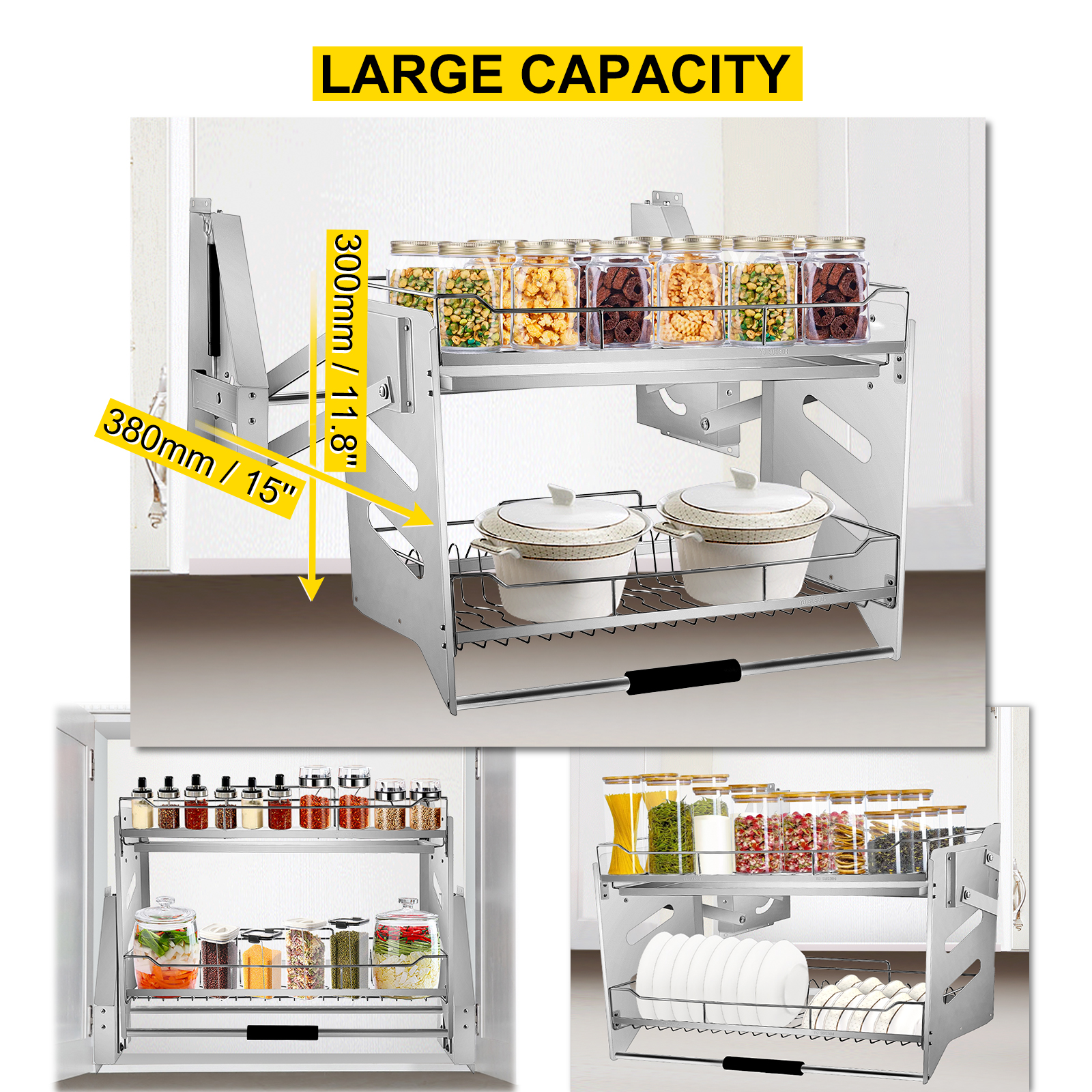 VEVOR Kitchen Pull Down Wall Cabinets 720mm Up and Down Lifting Basket ...