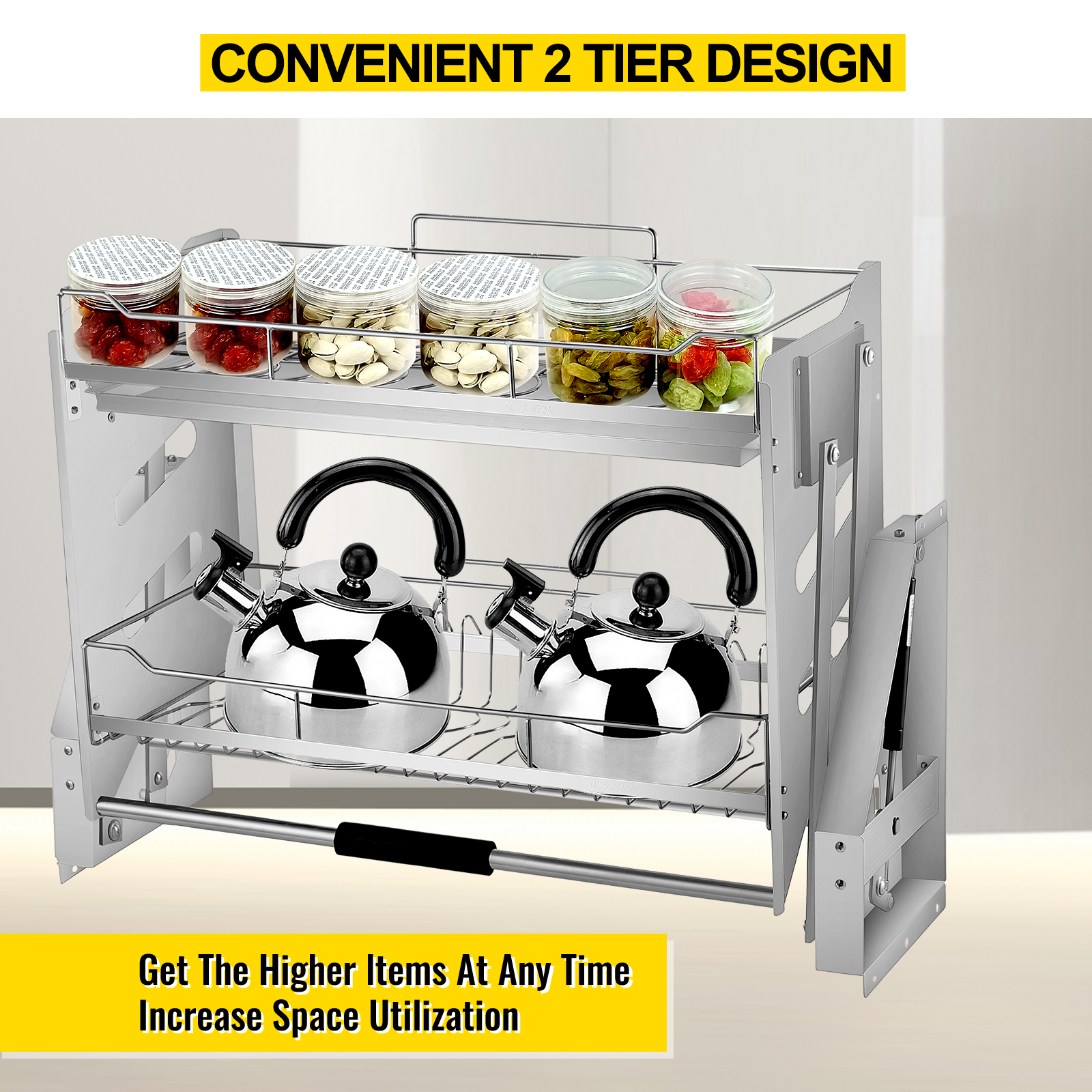 VEVOR Kitchen Pull Down Wall Cabinets 720mm Up and Down Lifting Basket ...