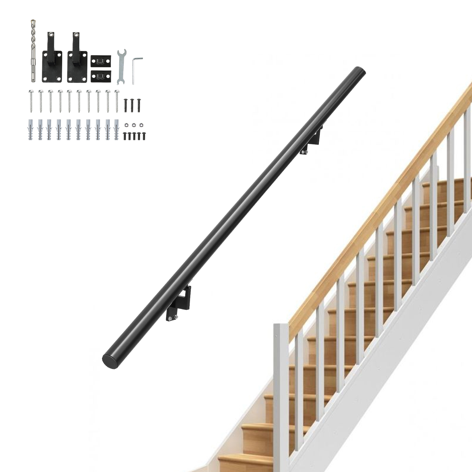 VEVOR 5 ft Wall-Mount Handrail Stair Railing Aluminum Alloy w ...