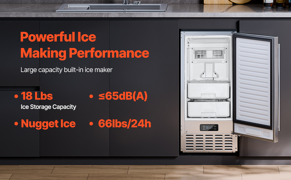 Undercounter Ice Maker 66 Lbs/Day Built-in Ice Maker Machine w ...