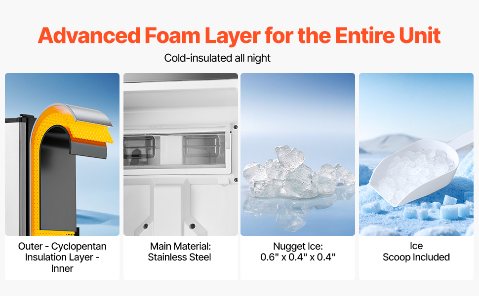 VEVOR Undercounter Ice Maker 66 Lbs/Day Built-in Ice Machine w ...