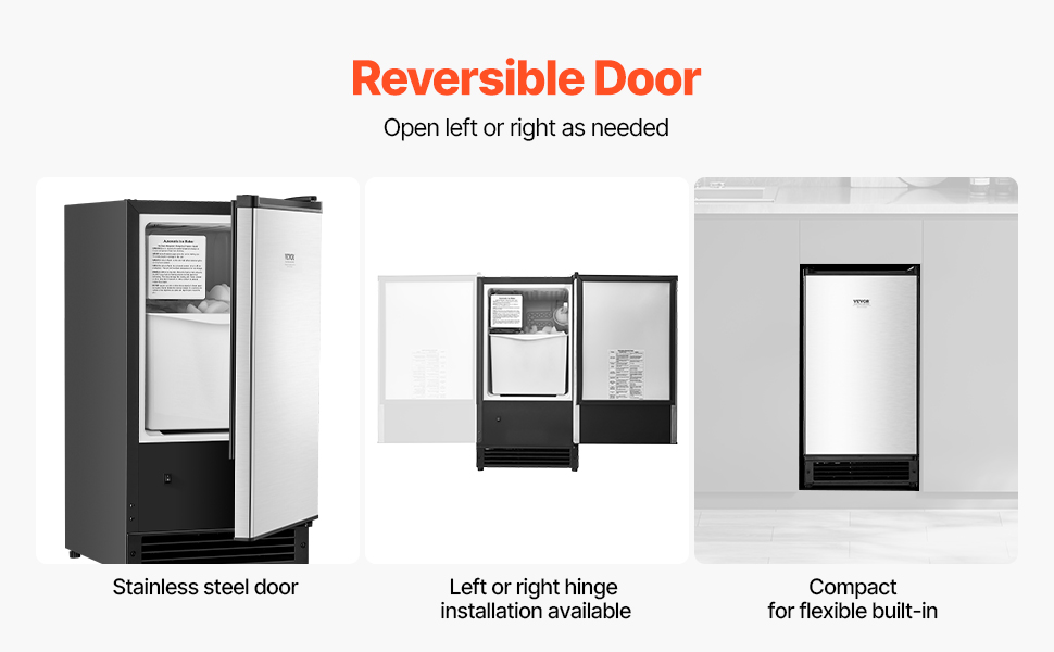 VEVOR Undercounter Ice Maker 25 Lbs/Day Built-in Ice Machine w ...