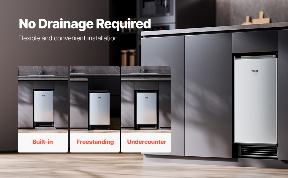 VEVOR Undercounter Ice Maker 25 Lbs/Day Built-in Ice Machine w ...