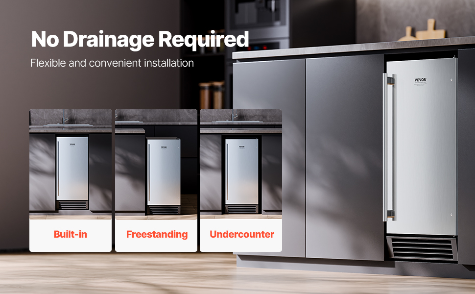 Undercounter Built-in Ice Maker Machine 50 Lbs/Day w/ Drain Pump ...