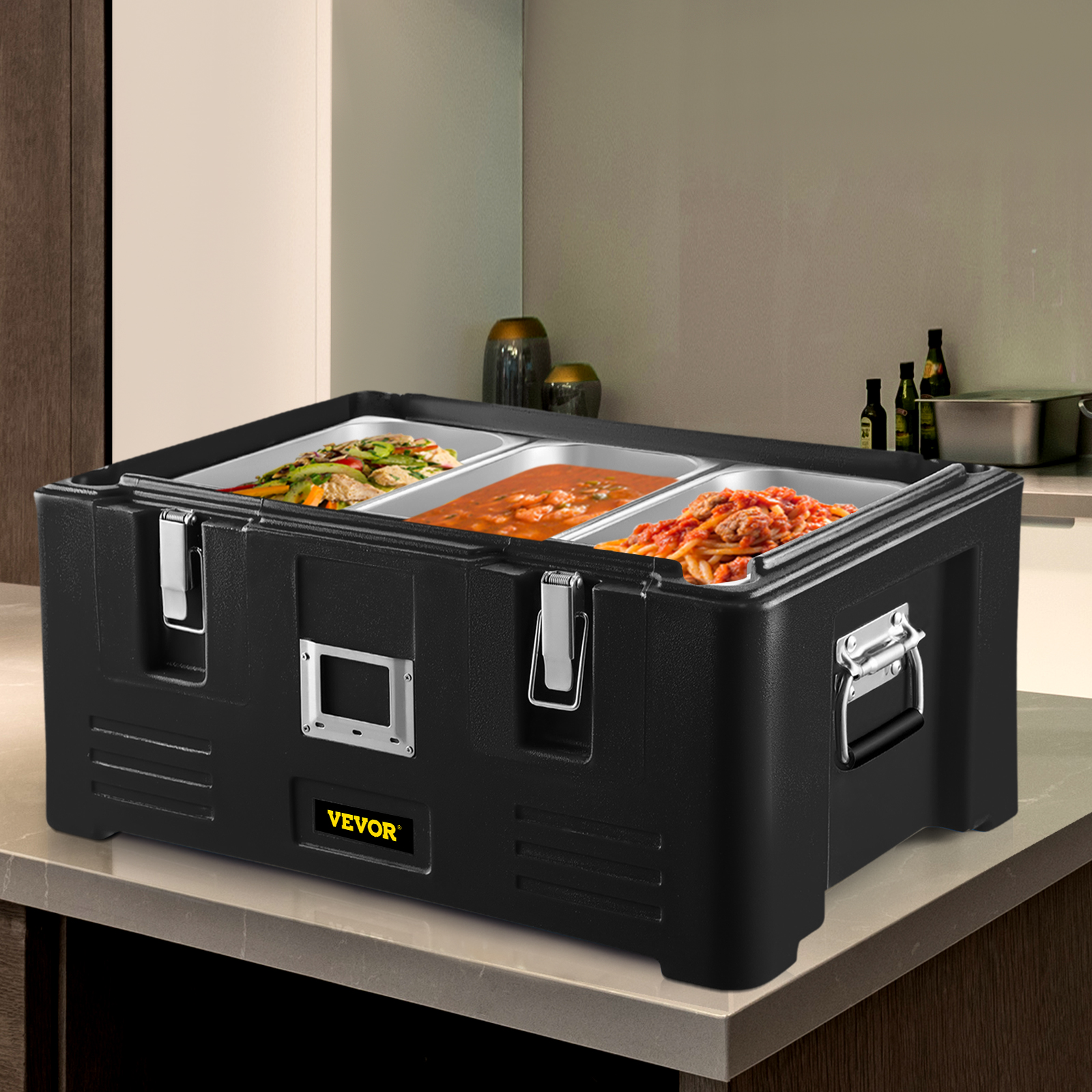 Insulated Food Pan Carrier 3 Pans & Hot Cold Drink Soup Server w/Base ...