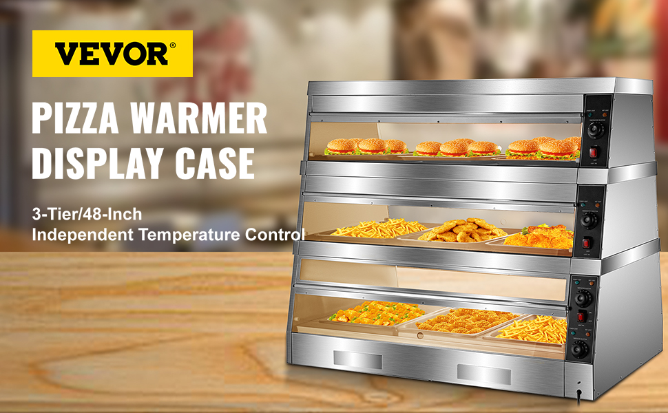 Vevor Pizza Warmer Display Case Pretzel Warmer 3-tier 48-inch Display ...
