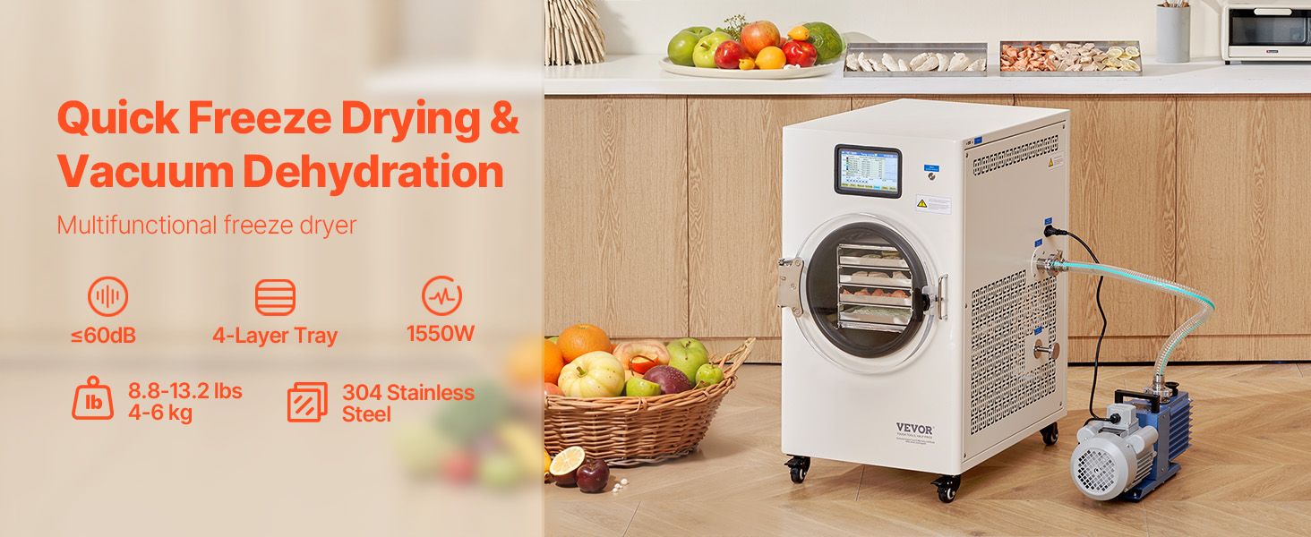 Vacuum Freeze Dryer 4-Layer Fruit Vegetable Freeze Drying Machine w/ Pump White | VEVOR US