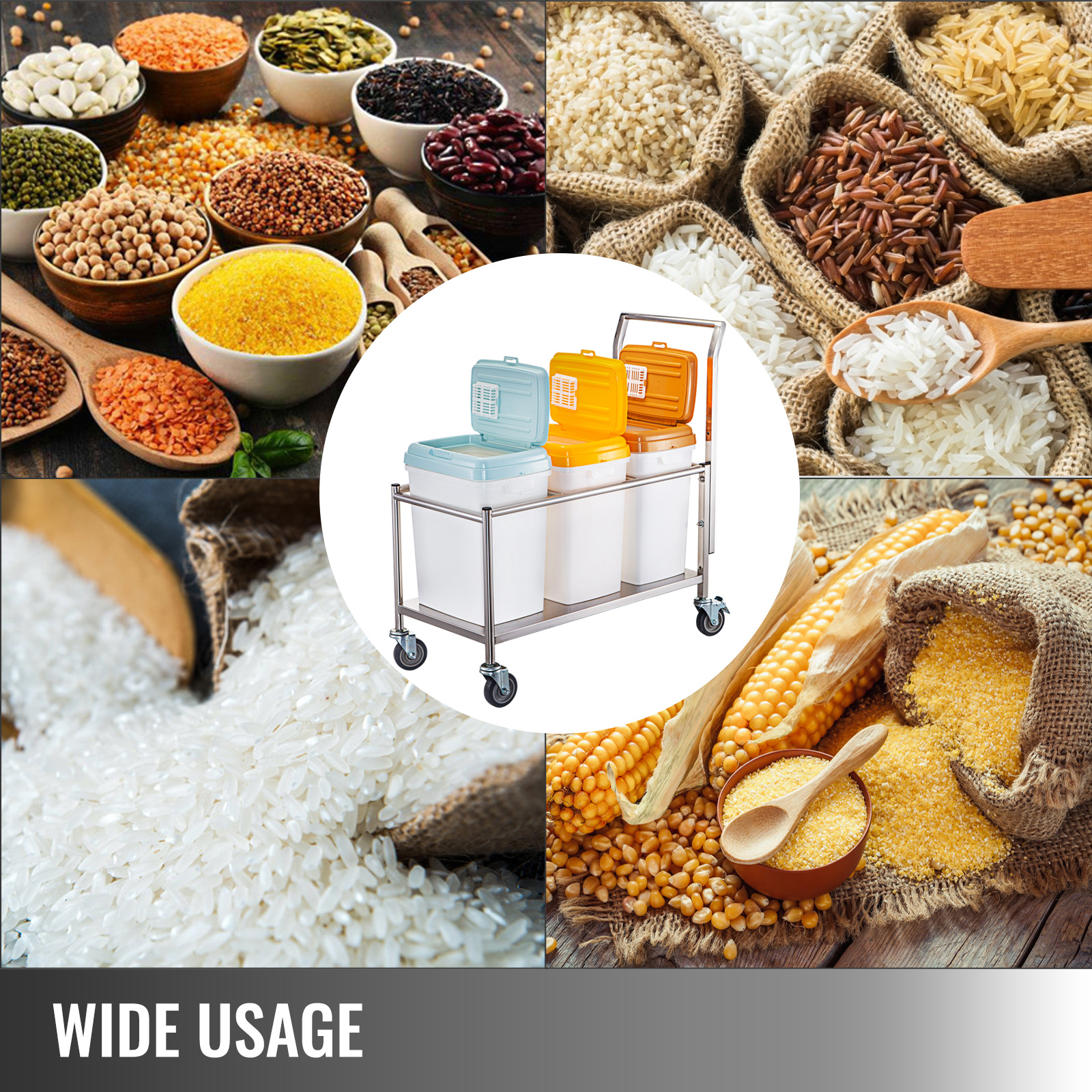 Vevor Triple Ingredient Bin Cart Ingredient Storage Bin 3 X 7.3 Gallon ...