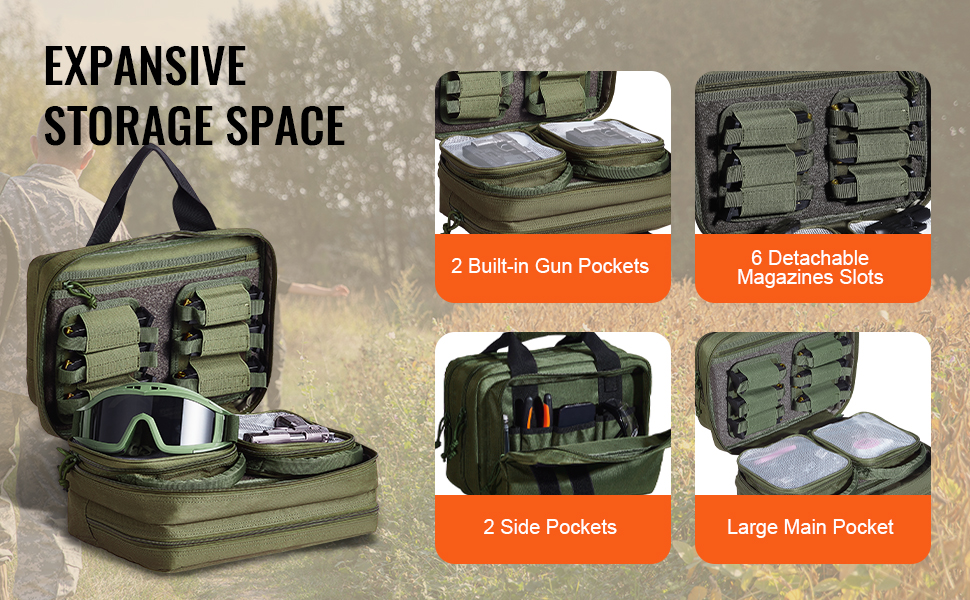 VEVOR Range Bag for 2 Pistols Tactical Gun Bag 2 Built-in Pistol Bags ...