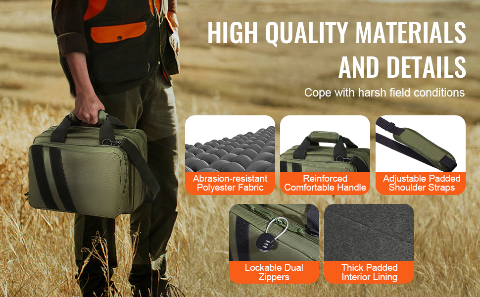 VEVOR Range Bag for 2 Pistols Tactical Gun Bag 2 Built-in Pistol Bags ...