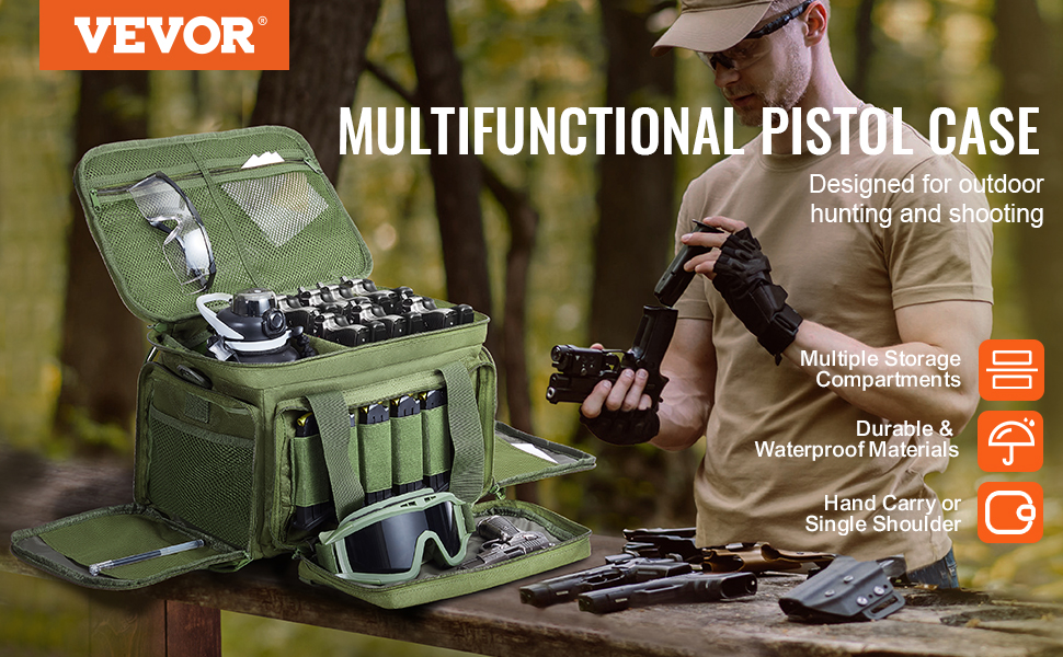 VEVOR Range Bag for 4 Pistols Tactical Gun Range Bag Single Shoulder ...