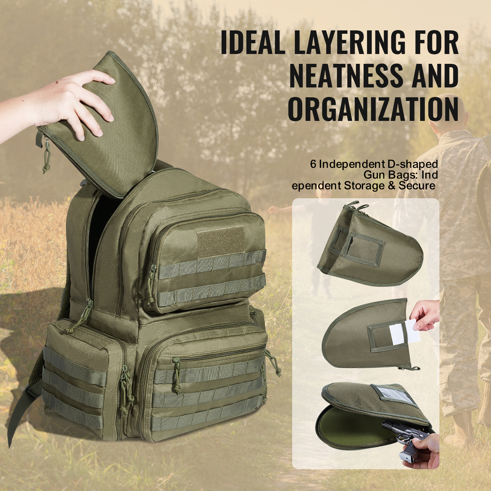 Uimoso Tactical Range Backpack for 6/2/4/3 Pistol Gun Backpack Green ...