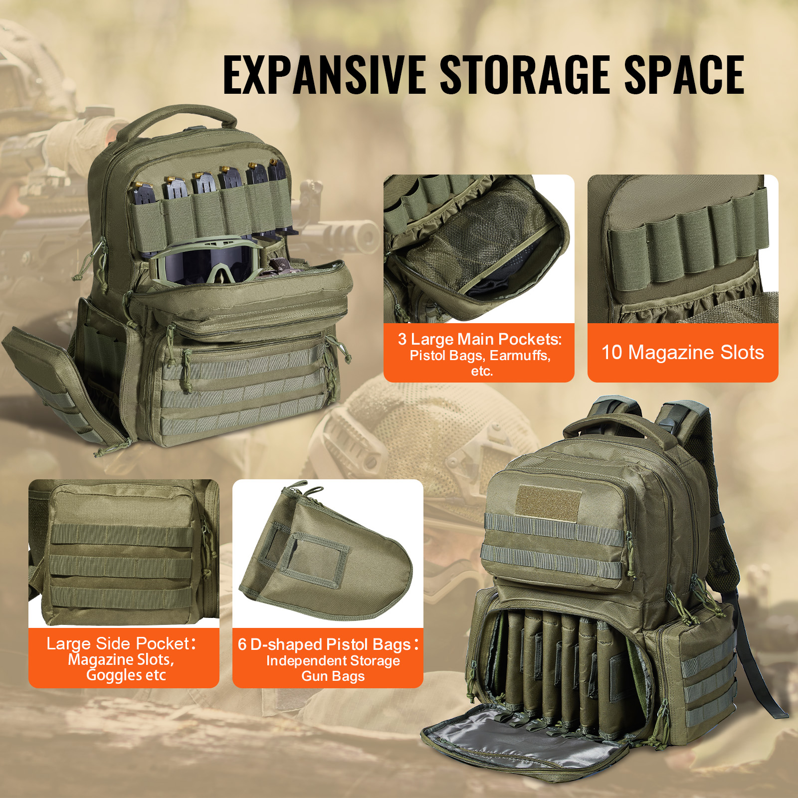Uimoso Tactical Range Backpack for 6/2/4/3 Pistol Gun Backpack Green ...