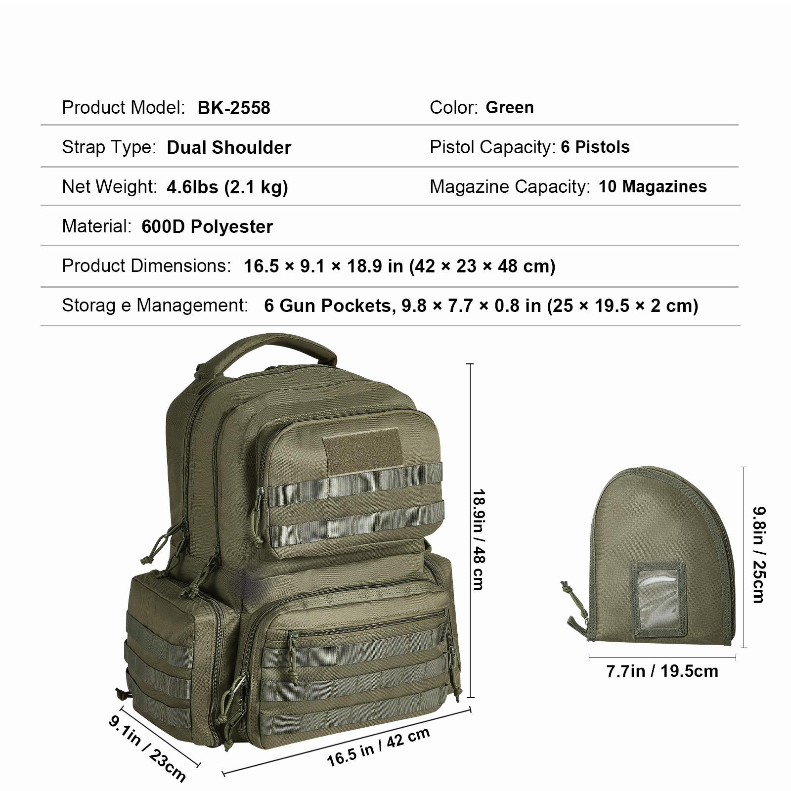 Uimoso Tactical Range Backpack for 6/2/4/3 Pistol Gun Backpack Green ...