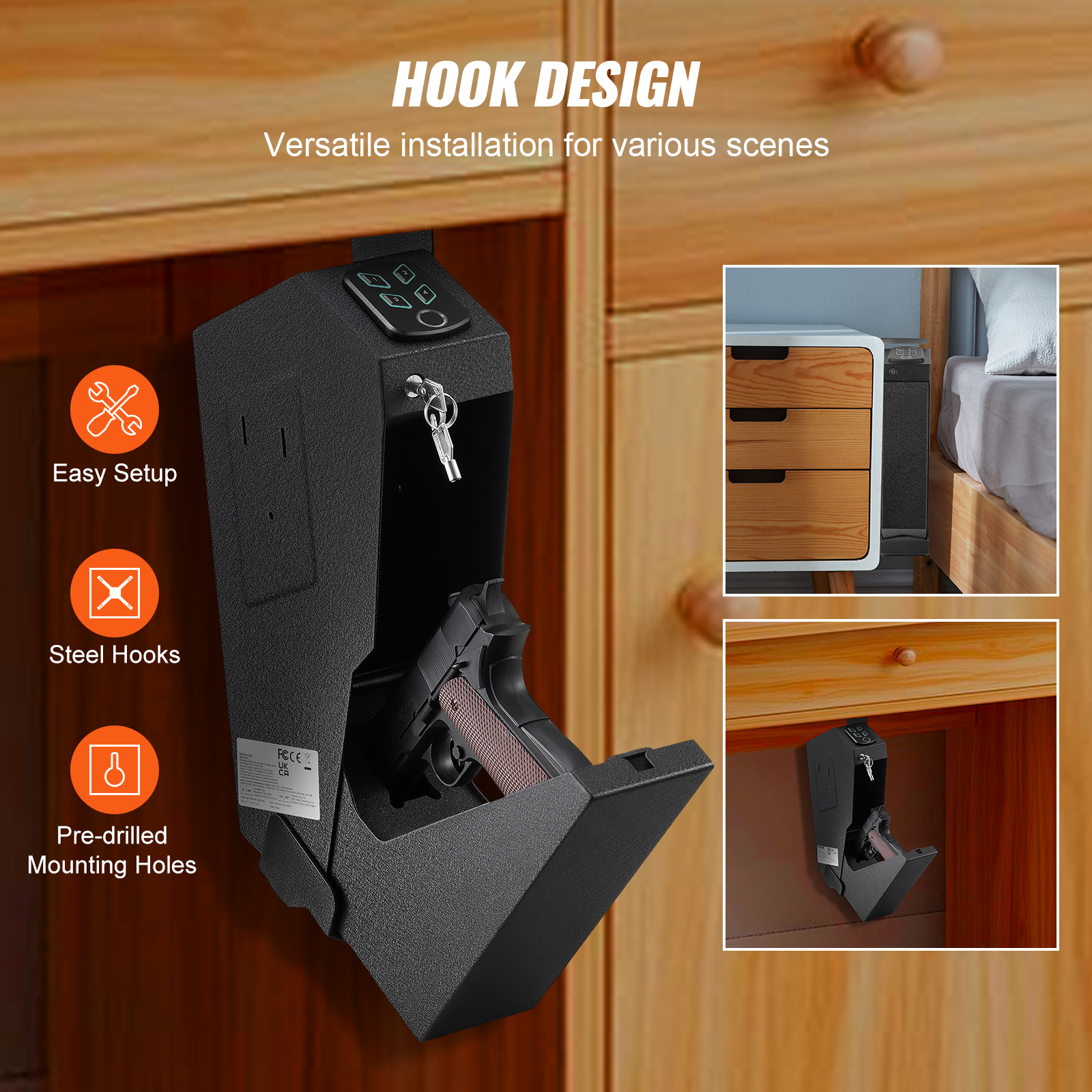Uimoso Mounted Gun Safe for Pistols Biometric Gun Safe 3 Access Ways 1 ...