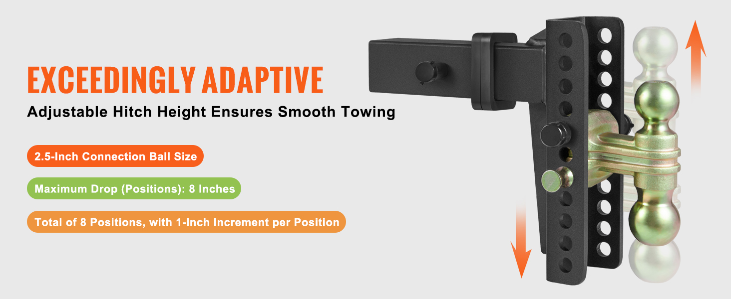 VEVOR Adjustable Trailer Hitch, 8-Inch Drop & 6.5-Inch Rise Hitch Ball ...